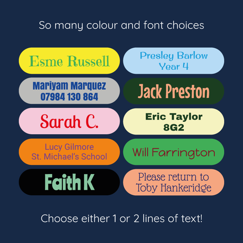 Stick On Colour Label with 2 Lines of Text - Funky Labels