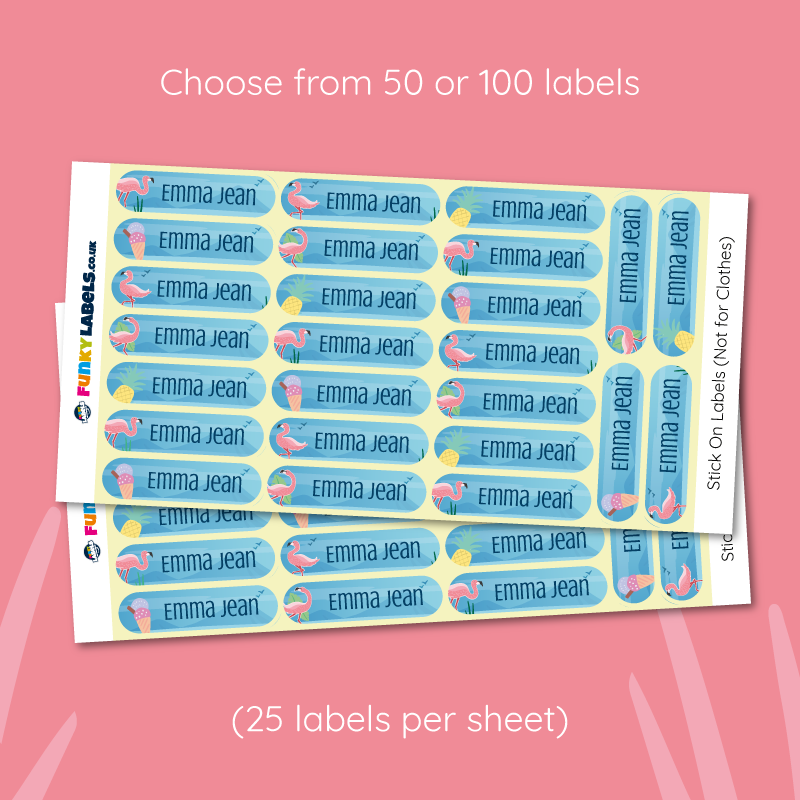 Deluxe Stick On Flamingo Labels - Funky Labels