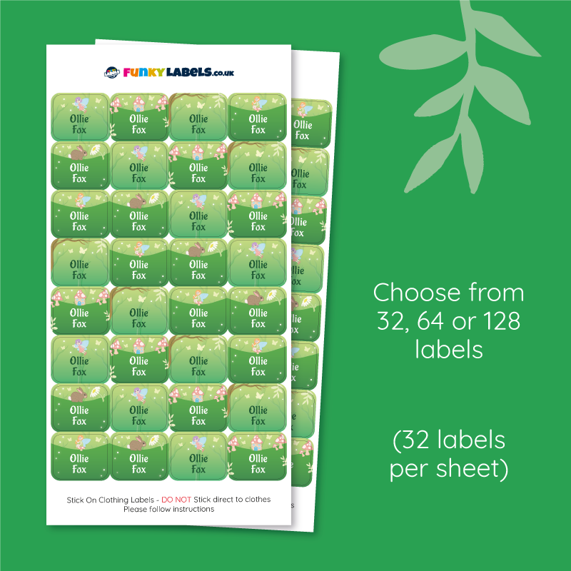 Deluxe Stick On Enchanted Forest Clothing Name Labels - Funky Labels