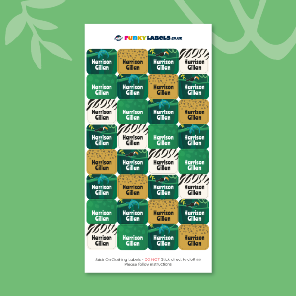 Deluxe Stick On Jungle Clothing Name Labels - Funky Labels