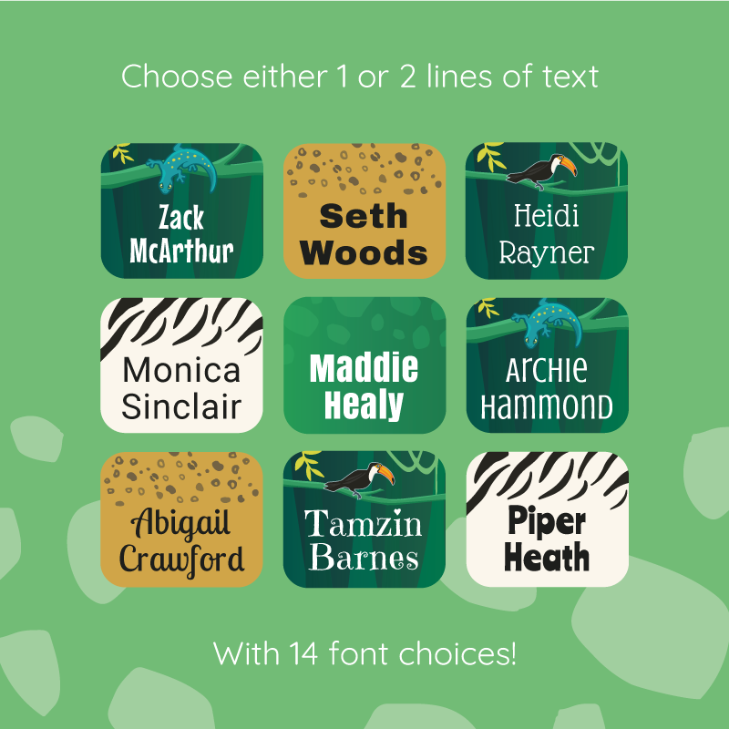Deluxe Stick On Jungle Clothing Name Labels - Funky Labels