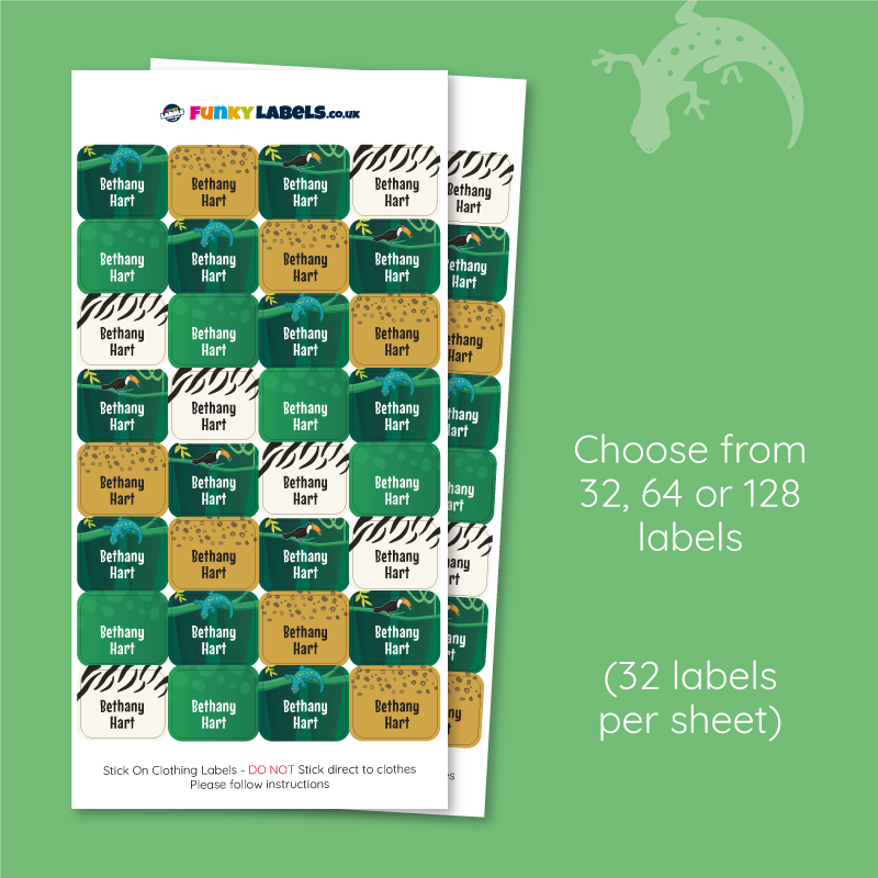Deluxe Stick On Jungle Clothing Name Labels - Funky Labels