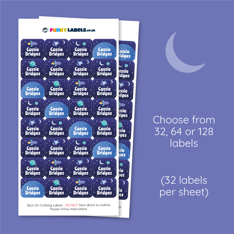 Deluxe Stick On Space Clothing Name Labels - Funky Labels
