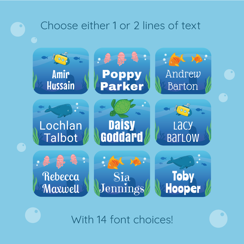 Deluxe Stick On Under The Sea Clothing Name Labels - Funky Labels