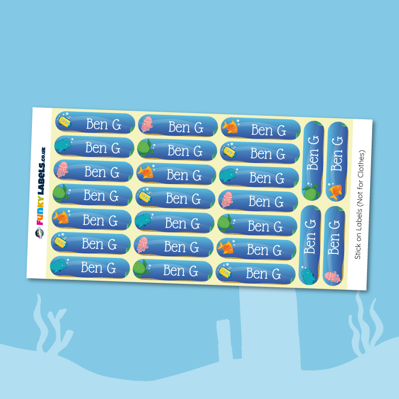 Deluxe Stick On Under The Sea Labels - Funky Labels