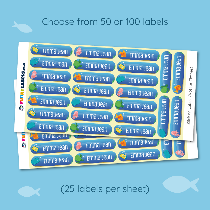 Deluxe Stick On Under The Sea Labels - Funky Labels