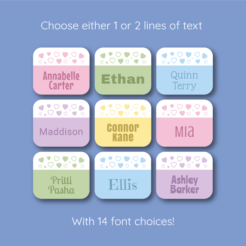 Stick On Heart Clothing Name Labels - Funky Labels