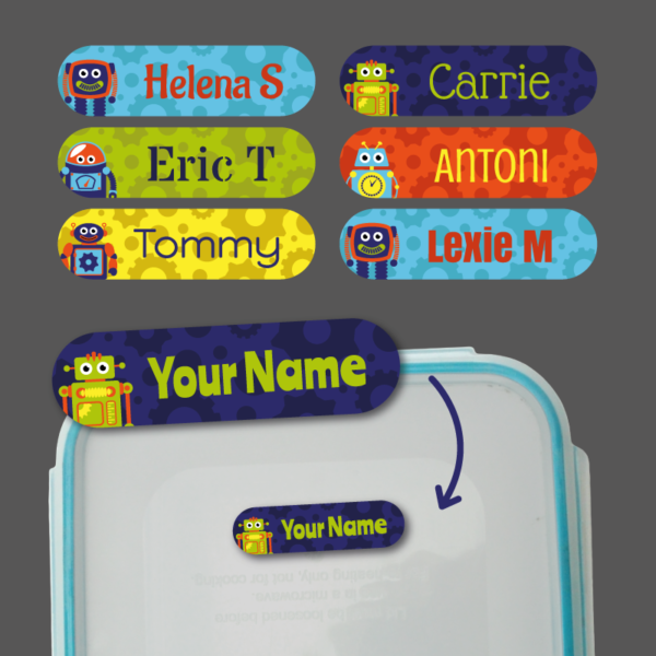 Personalised Stick On Robot Labels - Funky Labels