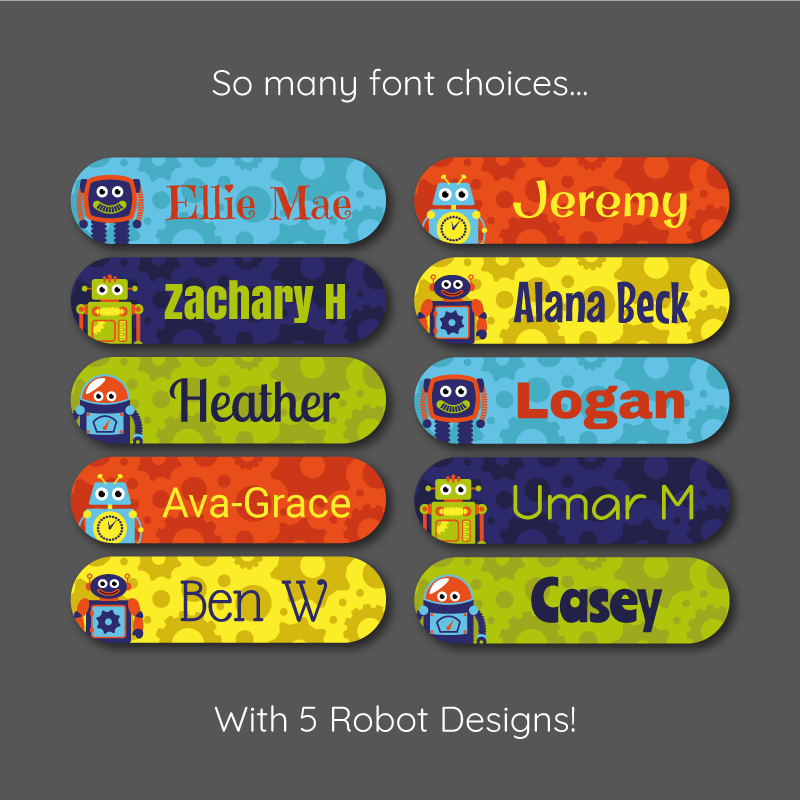 Personalised Stick On Robot Labels - Funky Labels