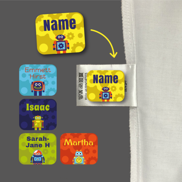 Stick On Robot Clothing Name Labels - Funky Labels