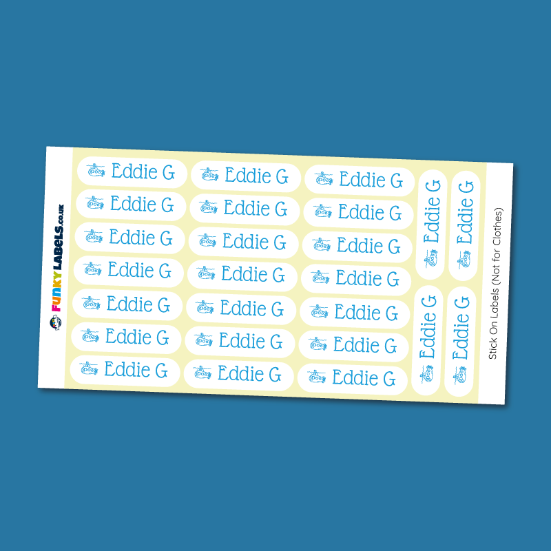Stick On White Personalised Labels with Icon - Funky Labels
