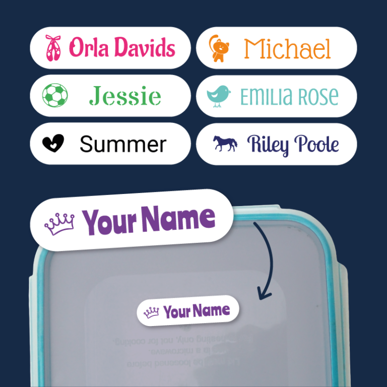 Stick On White Personalised Labels with Icon - Funky Labels