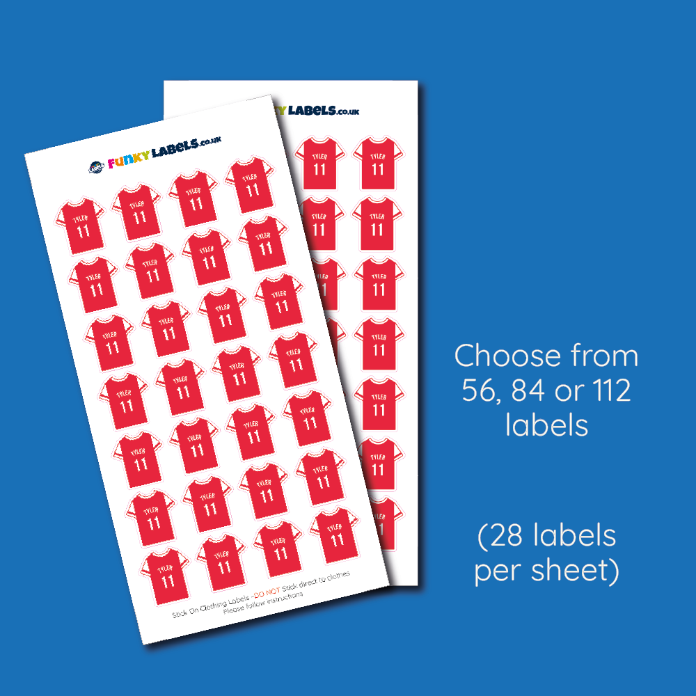 Stick On Football Shirt Clothing Labels - Funky Labels